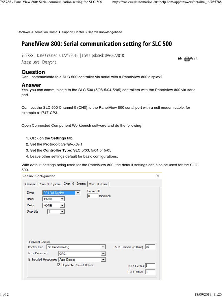 PanelView 800 - Serial Communication Setting For SLC 500 | PDF ...