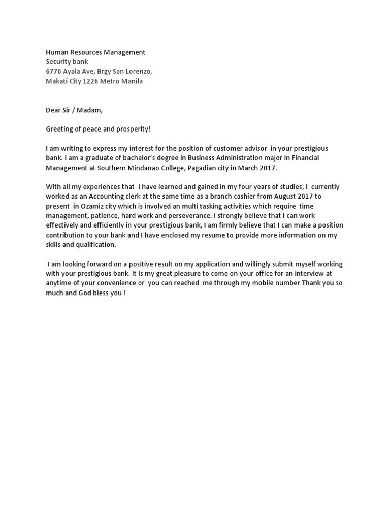 Application for Customer Advisor Position | PDF