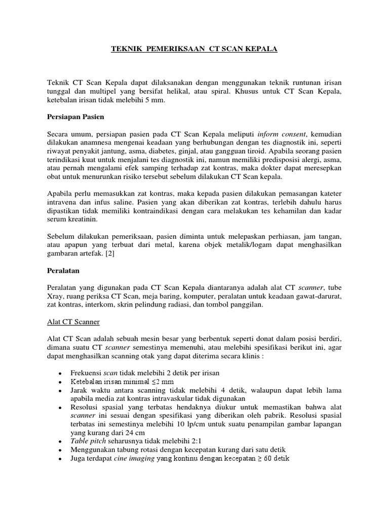 Teknik Pemeriksaan CT Scan Kepala | PDF
