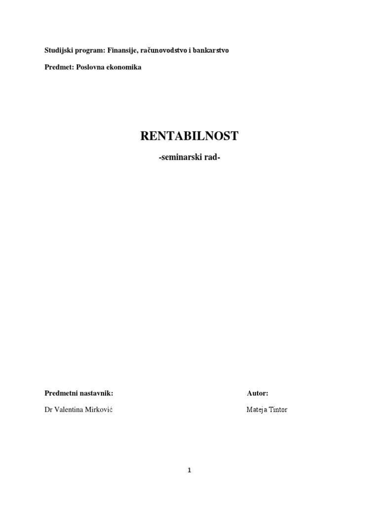 Rentabilnost | PDF