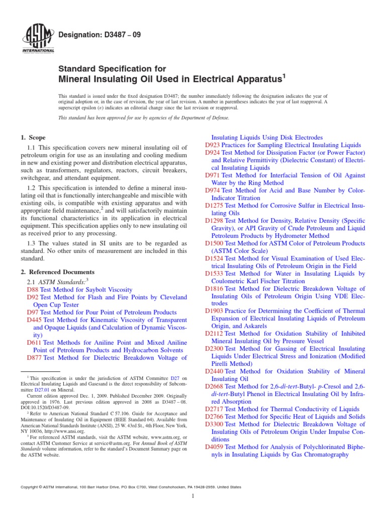 Astm D3487-09 PDF | PDF | Electrical Breakdown | Insulator (Electricity)