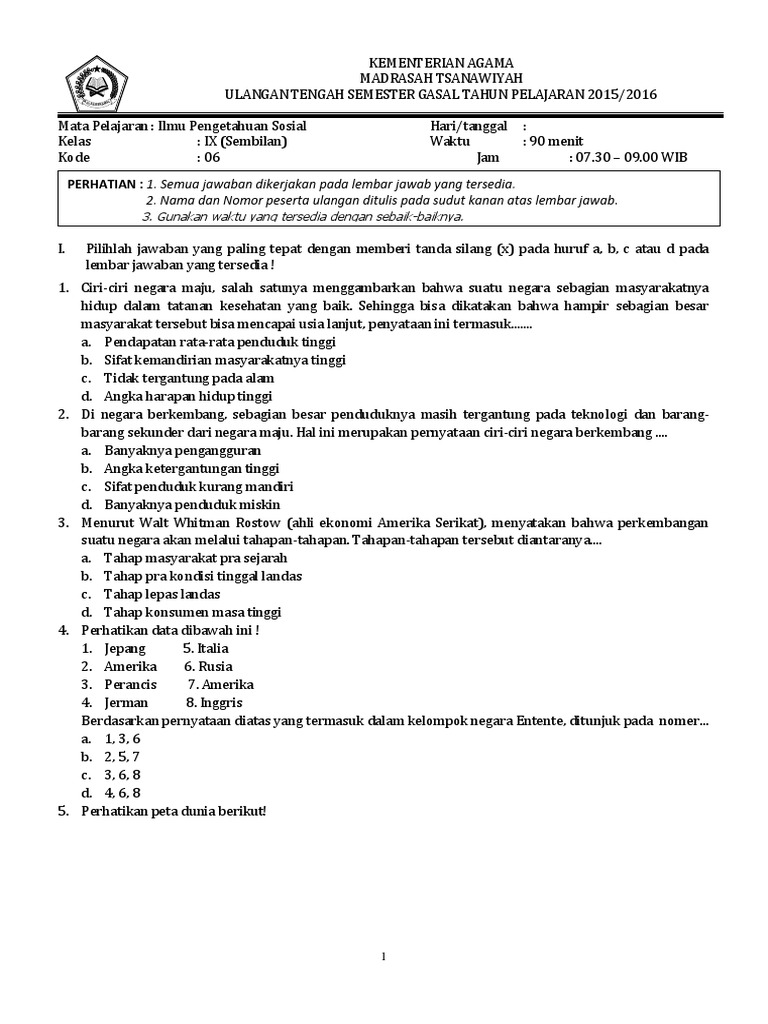 Soal Ips Kls 9 | PDF