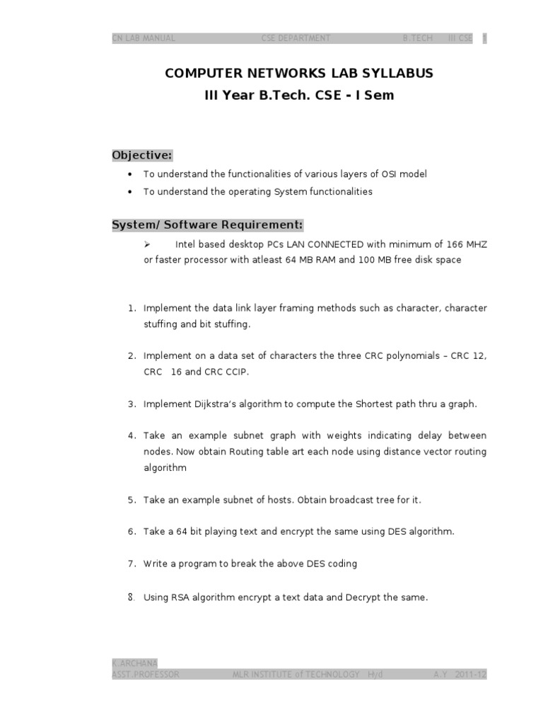 Computer Networks Lab Manual Latest PDF | PDF | Routing | Computer Network