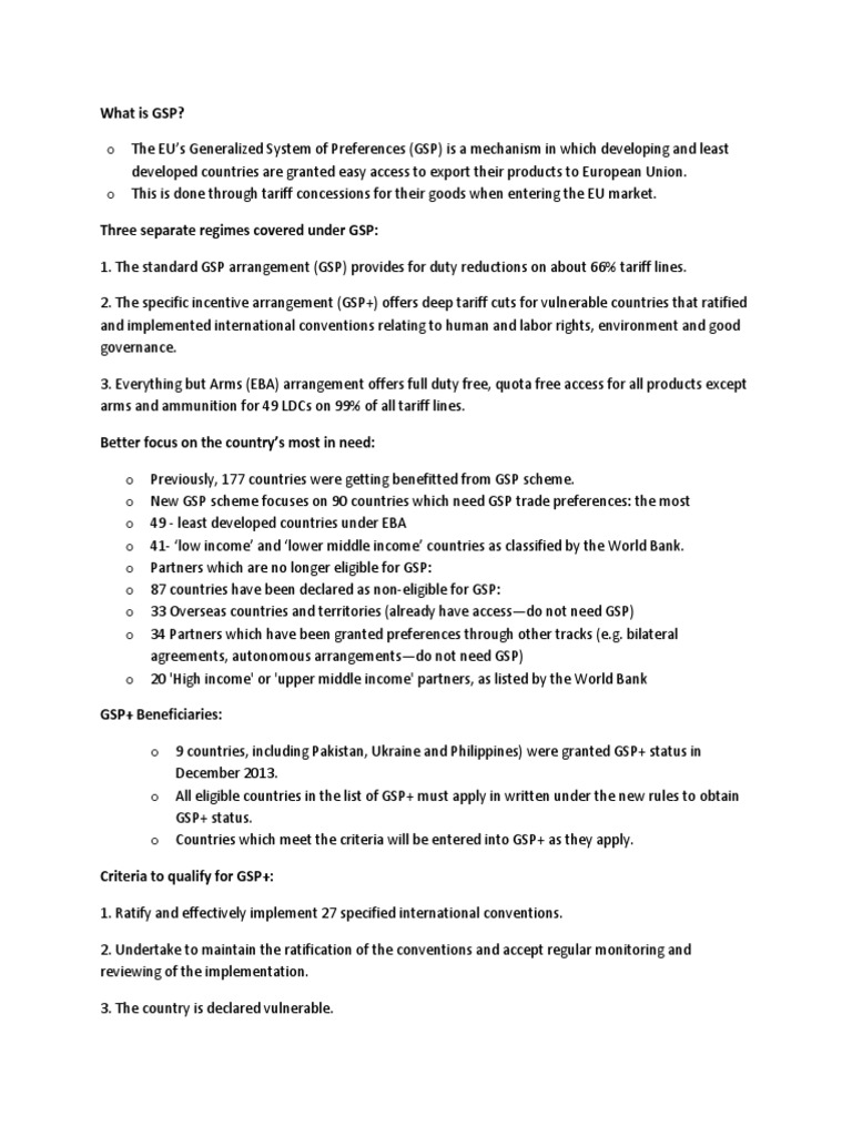What Is GSP | Download Free PDF | Ratification | European Union