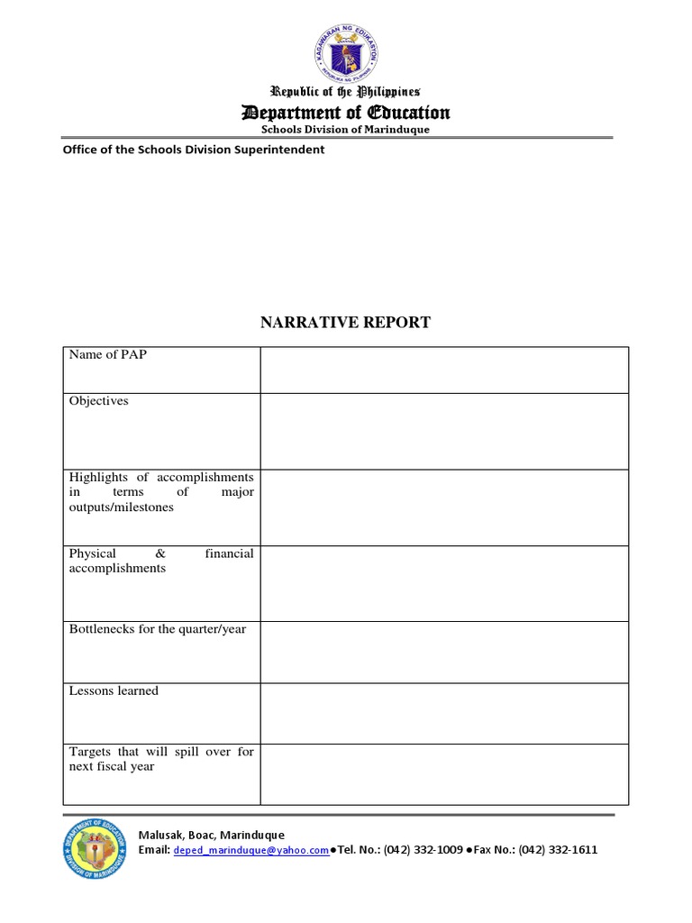Marinduque Education Narrative Report | PDF | Career & Growth | Business