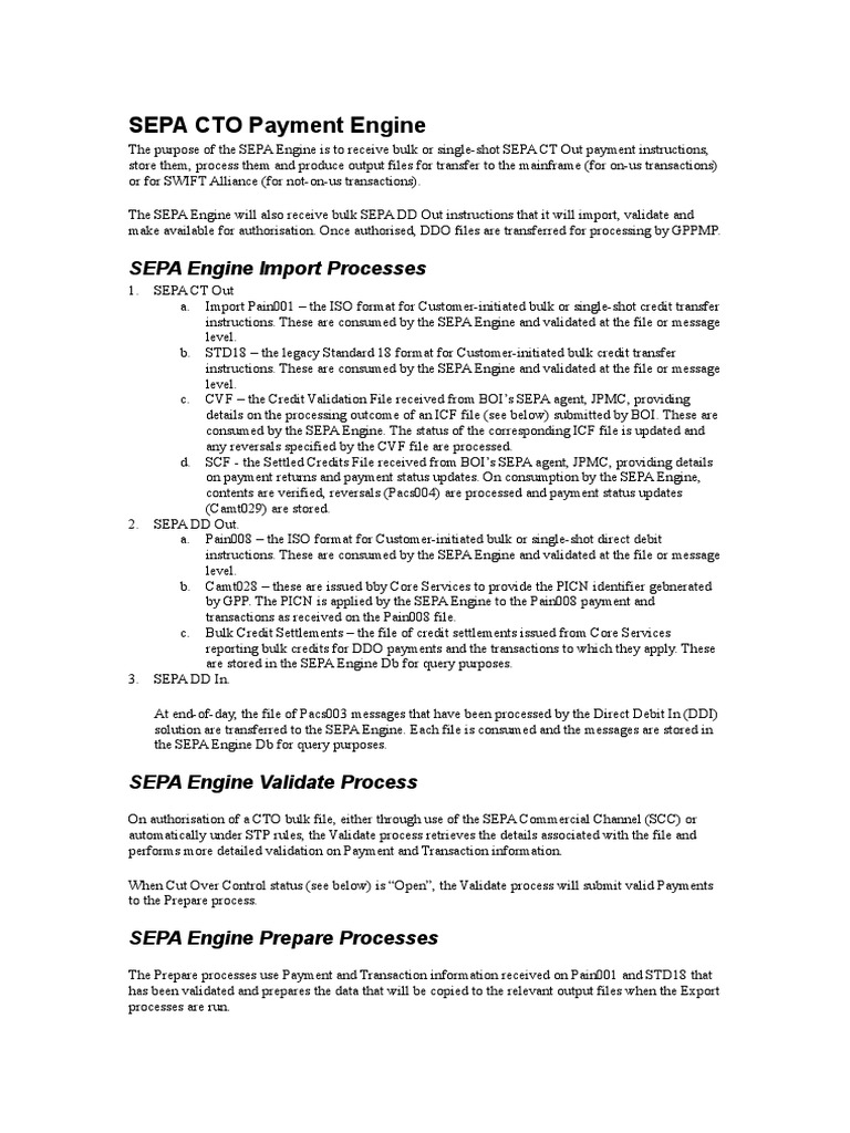 SEPA CTO Payment Engine Overview | PDF | Debits And Credits | Bookkeeping