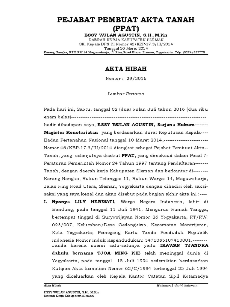 Akta Hibah Lily Herwati | PDF