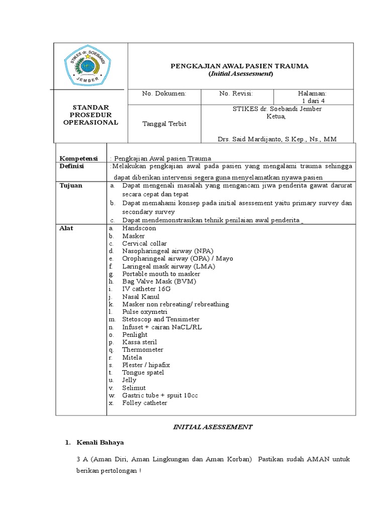 SOP Initial Assesment | PDF