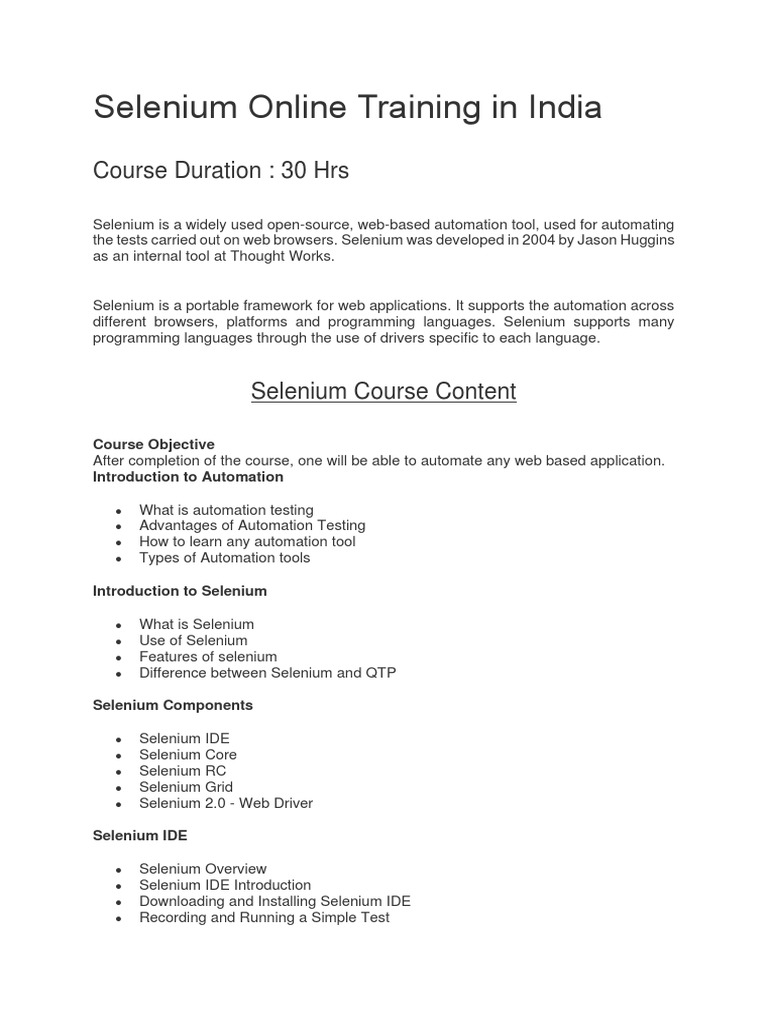 Selenium Online Training in Indiad | PDF | Selenium (Software) | Class (Computer Programming)