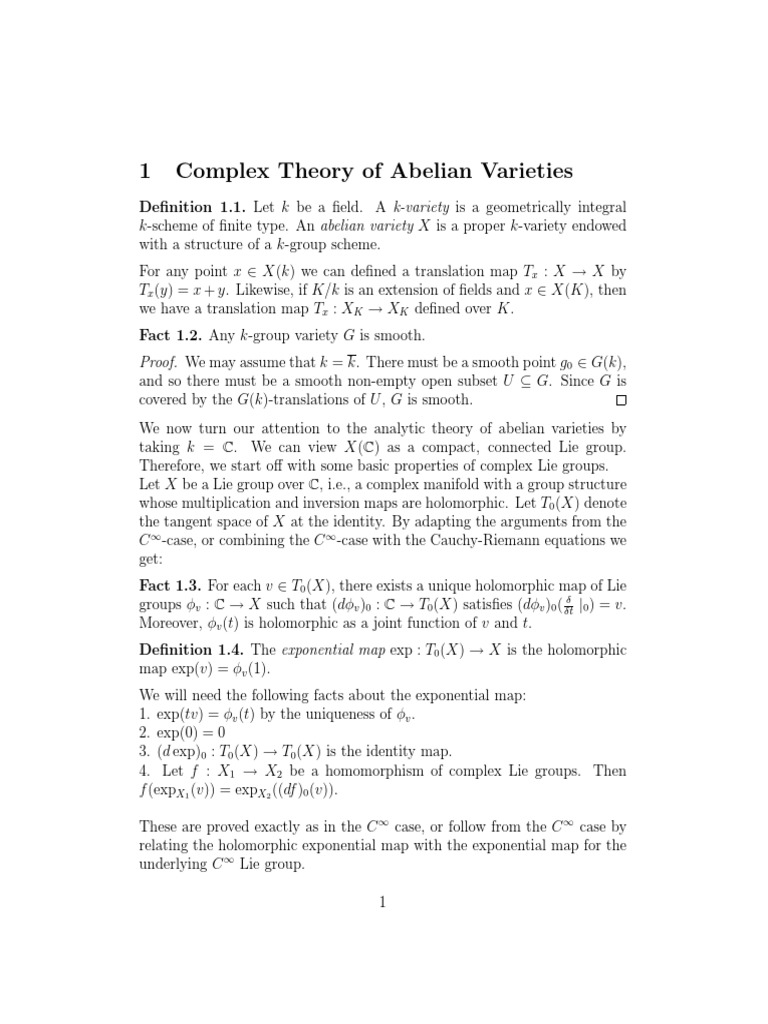1 Complex Theory of Abelian Varieties: X X X K K | PDF | Differentiable ...