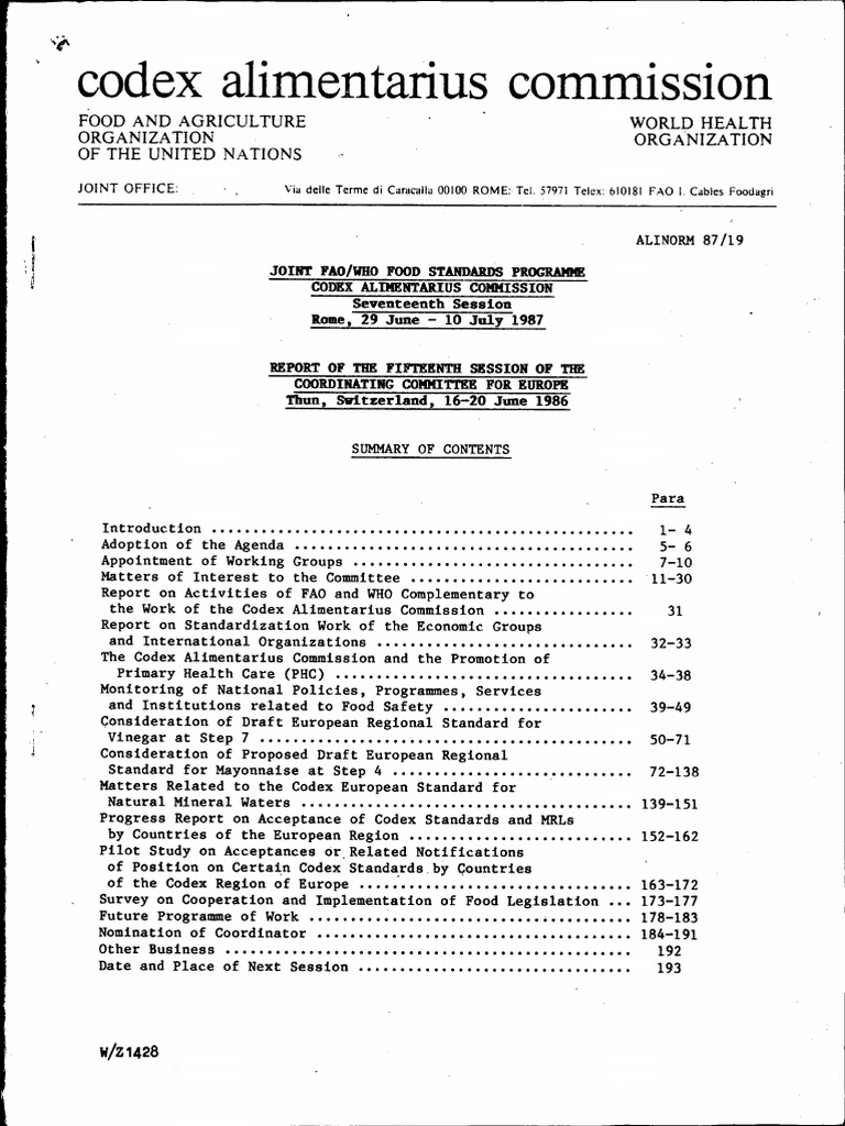 Codex Alimentarius Commission: Food and Agriculture World Health ...