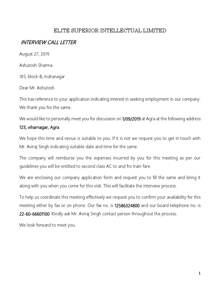 Interview Call Letter | PDF