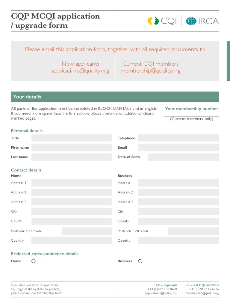 CQP Application Form PDF | PDF | Supply Chain | Internal Control