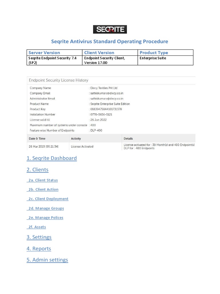 Seqrite Endpoint Security SOP Guide | PDF | Computers