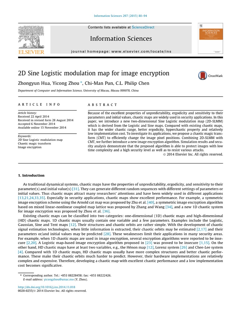 2D Sine Logistic Modulation Map For Image Encryption | PDF | Chaos Theory | Cryptography