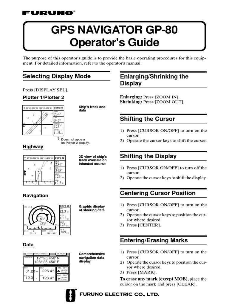 Gps Navigator Gp-80 Operator's Guide: Selecting Display Mode Enlarging ...
