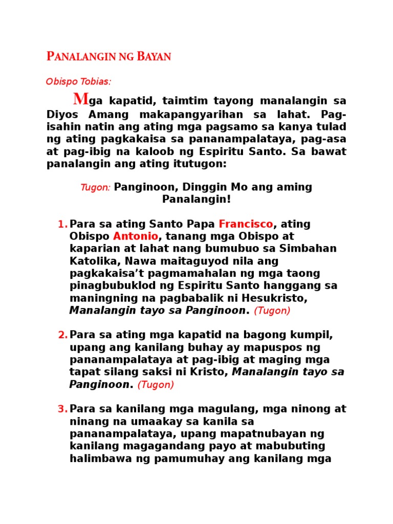 Panalangin NG Bayan (Misa NG Kumpil) | PDF