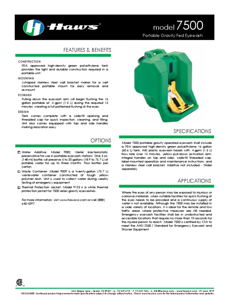 Haws Model 7500 Specsheet PDF | PDF | Purified Water | Stainless Steel