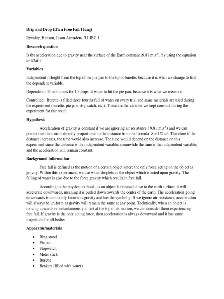 Free Fall Experiment: Gravity's Consistency | PDF | Gravity | Acceleration