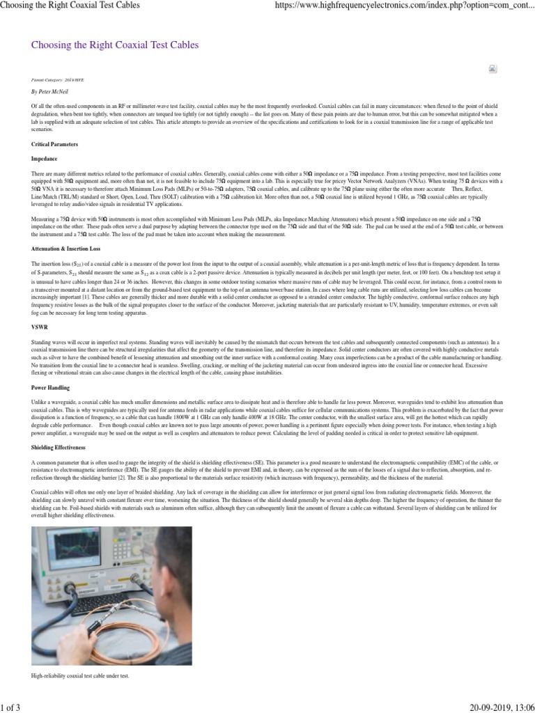 Coaxial Cable Testing Essentials | PDF | Coaxial Cable | Information ...