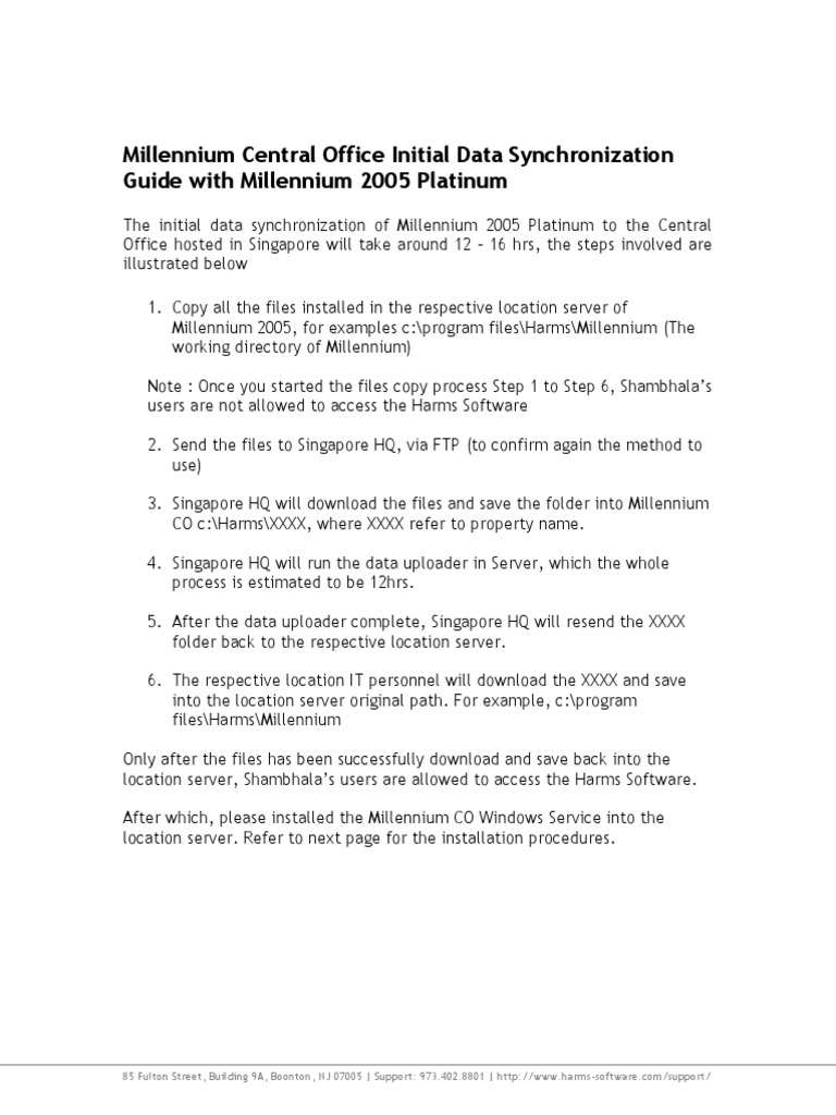 Millennium Central Office Initial Data Synchronization Guide With Millennium 2005 Platinum | PDF ...