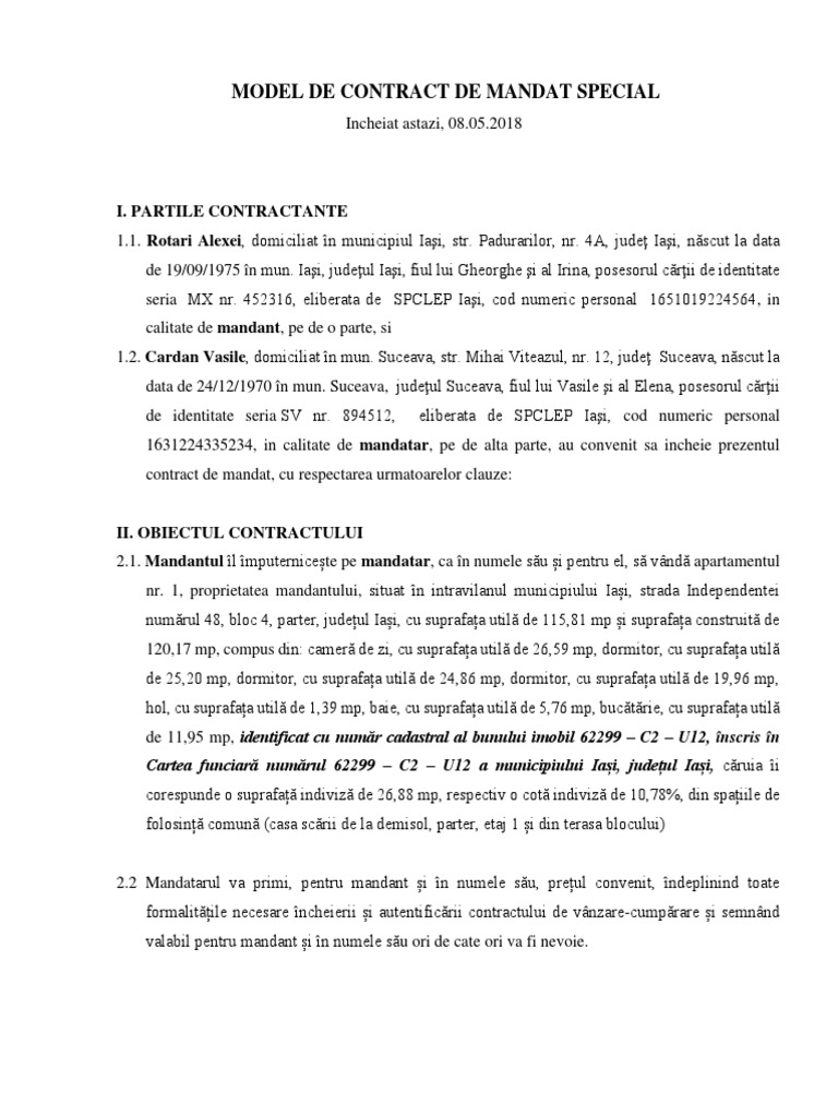 Model de Contract de Mandat Special | PDF