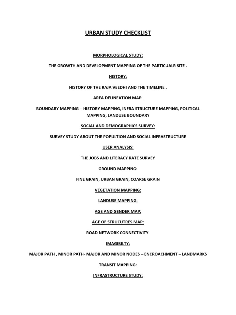 Urban Study Checklist | Download Free PDF | Transport