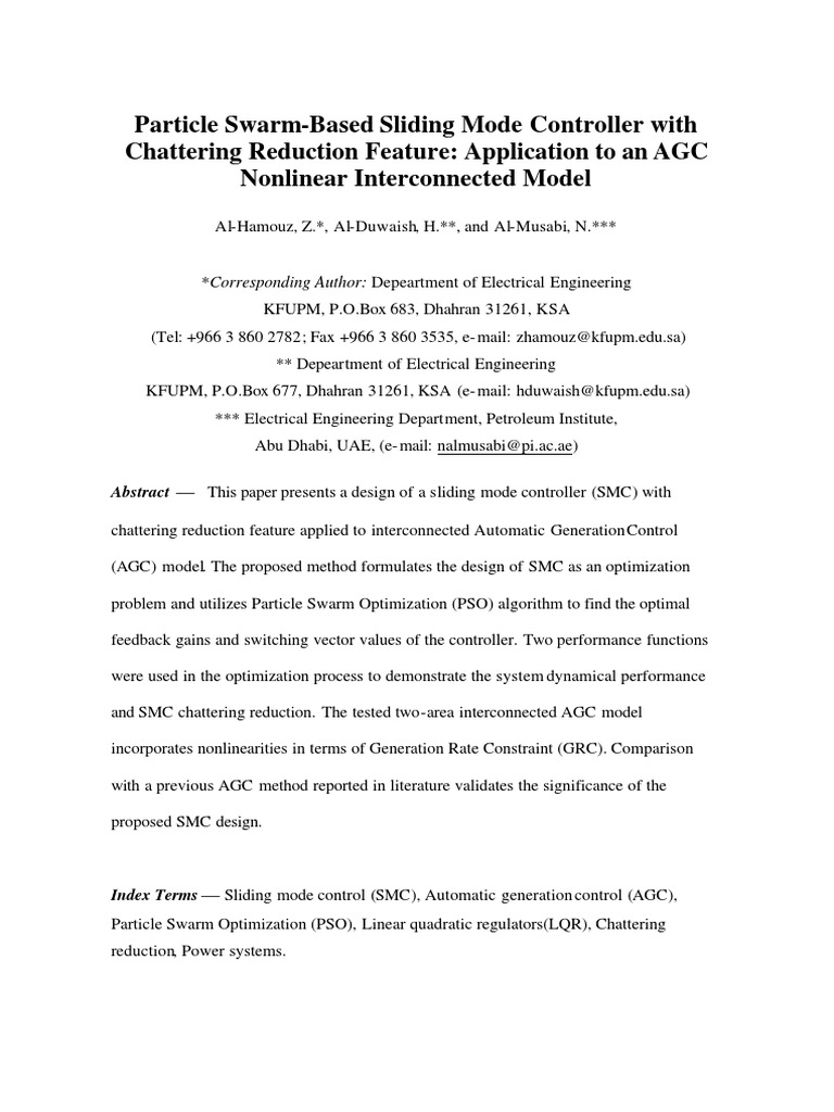 Particle Swarm-Based Sliding Mode Controller With Chattering Reduction Feature: Application To ...