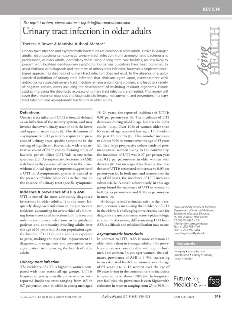 Urinary Tract Infection in Older Adults: Definitions | PDF | Urinary ...