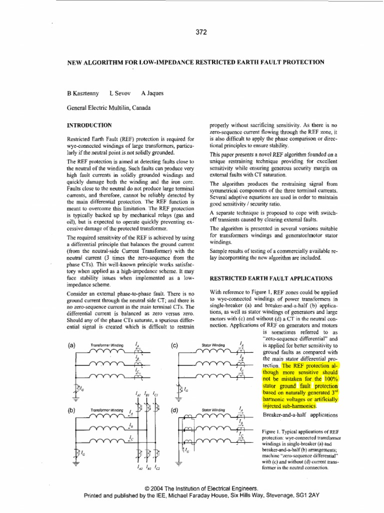 New algorithm for low-impedance REF protection | PDF | Transformer ...
