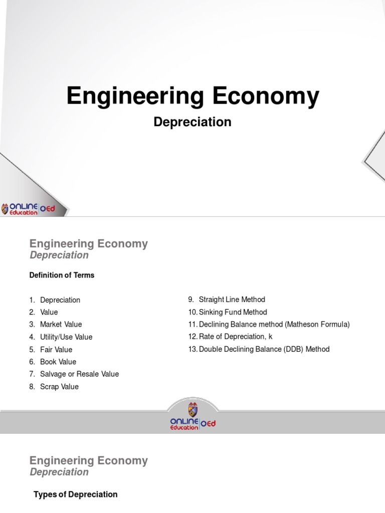 Engineering Economy: Depreciation | PDF | Book Value | Depreciation