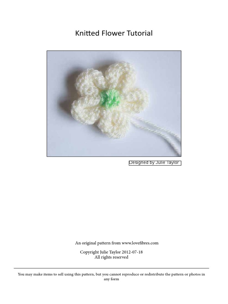 Knitted Flower Tutorial: Designed by Julie Taylor | PDF | Basic Knitted ...