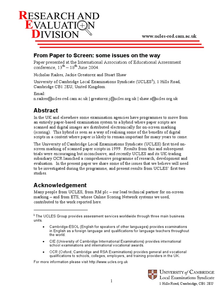 Transitioning to Digital: UCLES' Research into Moving from Paper-Based ...
