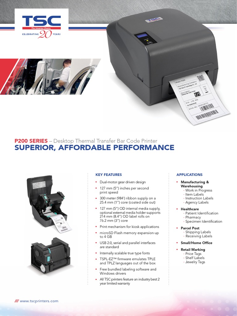 TSC Barcode Printer P200 | PDF | Universal Product Code | Barcode