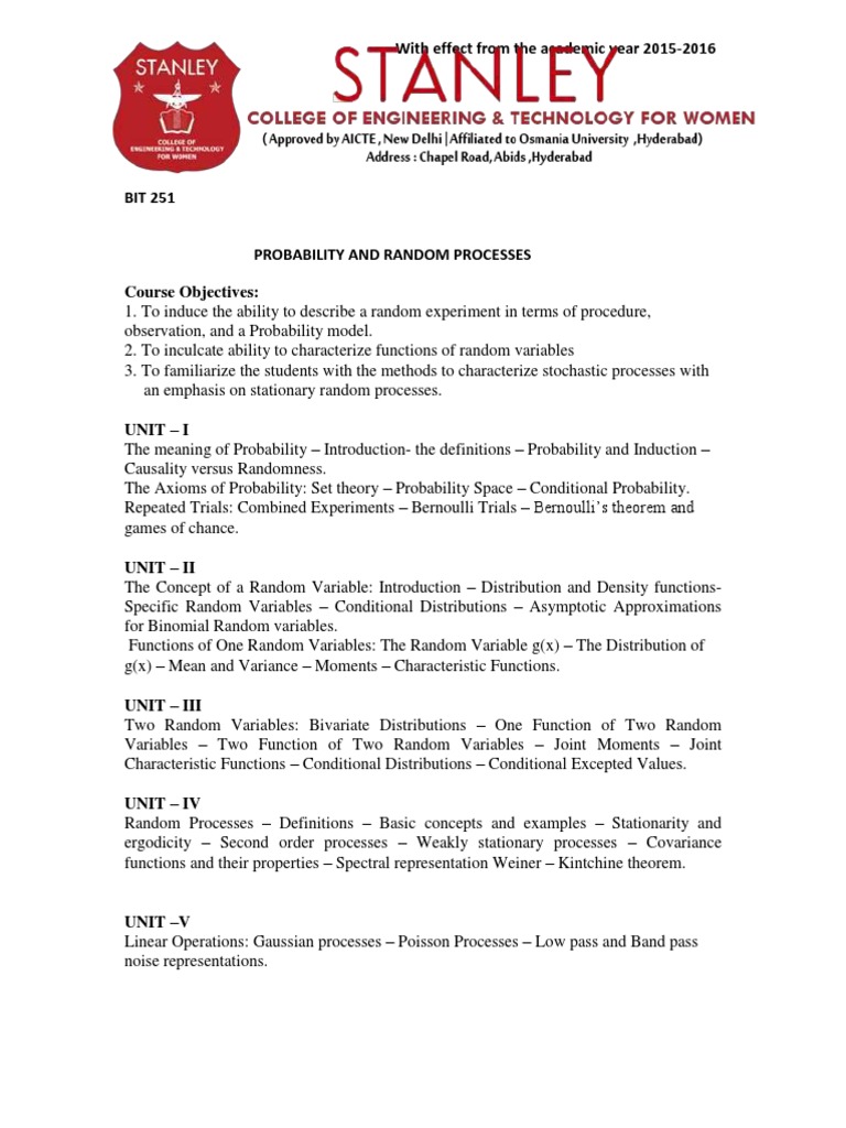 Probability and Random Processes | PDF | Teaching Methods & Materials
