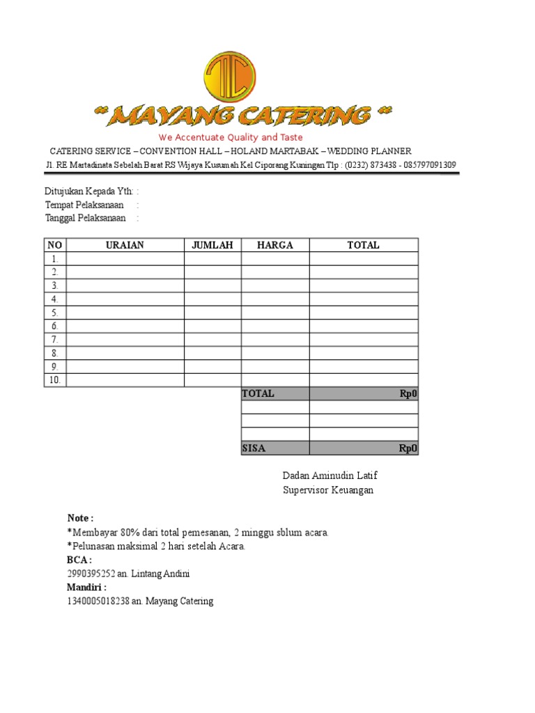 Form Pesanan | PDF | Memasak, Makanan, & Anggur
