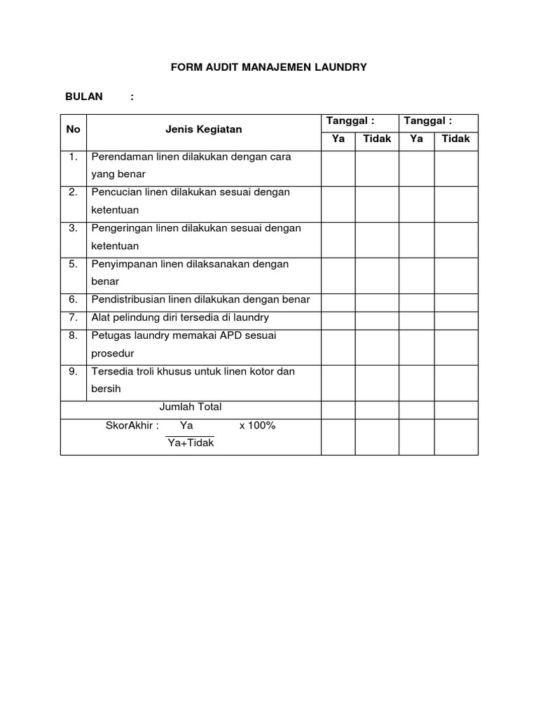 Form Audit Manajemen Laundry - Fix | PDF