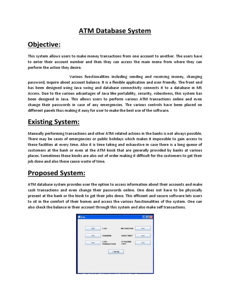 ATM Database System Abstract | PDF | Automated Teller Machine | Databases