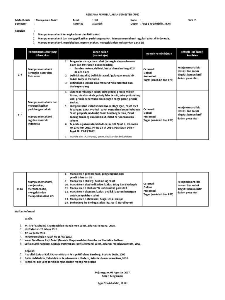 RPS Manajemen ZIS - Agus | PDF