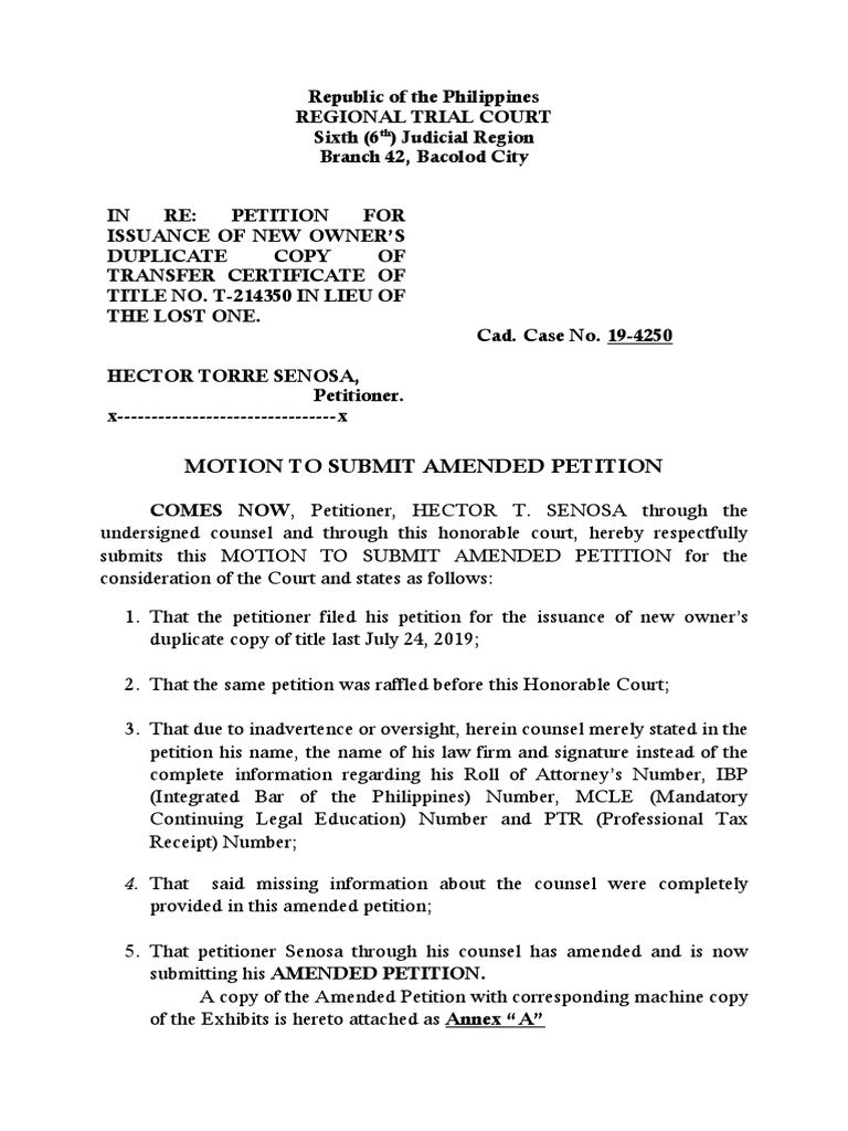 Motion To Submit Amended Petition | PDF | Social Institutions | Social Science