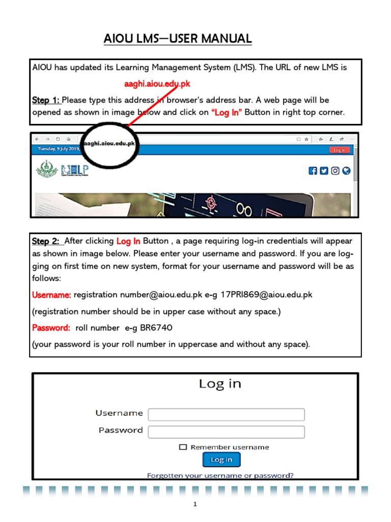 Aiou Lms-User Manual: Aaghi - Aiou.edu - PK "Log In" | PDF
