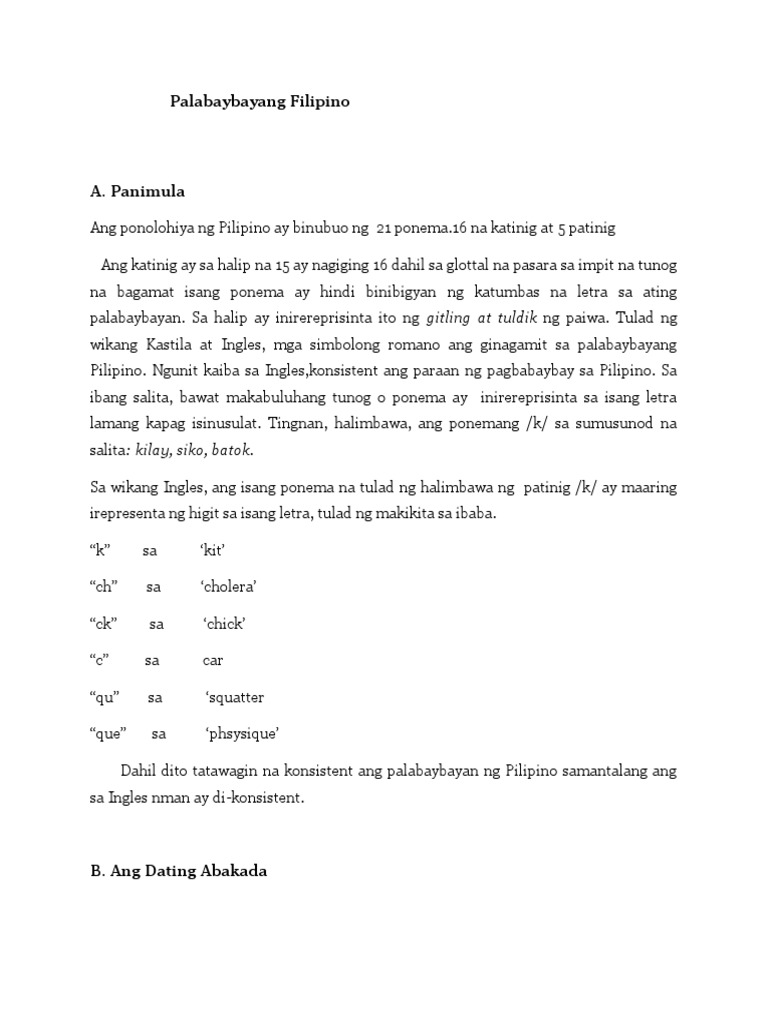 Palabaybayang Filipino | PDF