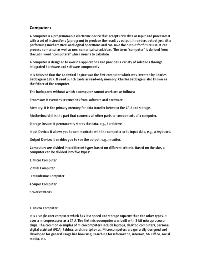 Computer:: The Basic Parts Without Which A Computer Cannot Work Are As ...