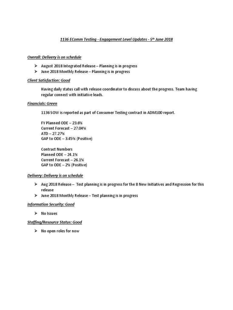 1136 Ecomm Testing - Engagement Level Updates - 5 June 2018 | PDF