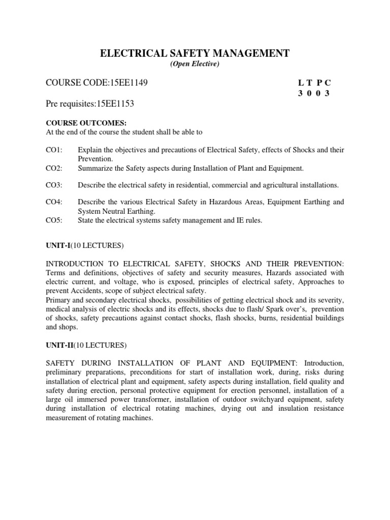 Electrical Safety Management Course | PDF | Safety | Prevention
