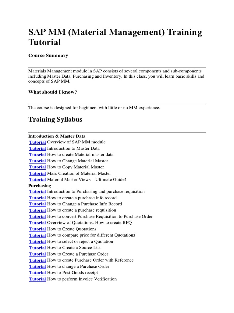 SAP MM (Material Management) Training Tutorial | PDF