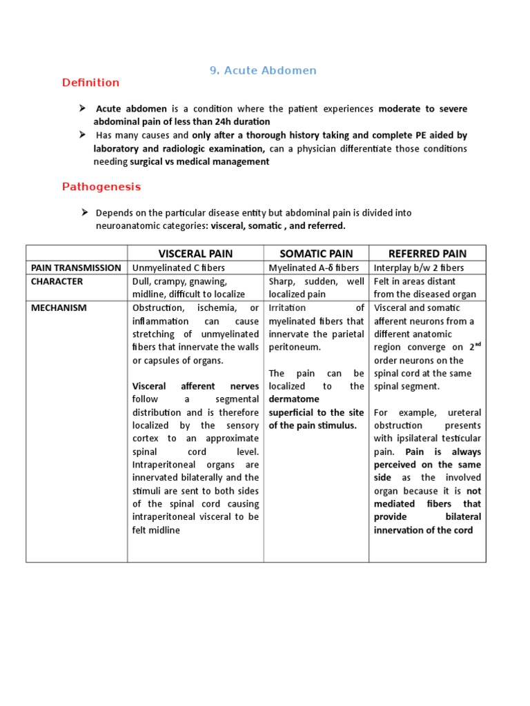 Visceral Pain Somatic Pain Referred Pain: 9. Acute Abdomen | PDF ...