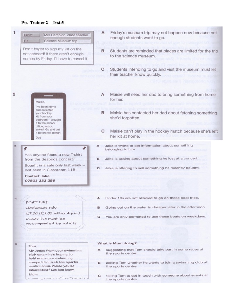 Pet Trainer 2 Test 5 | PDF