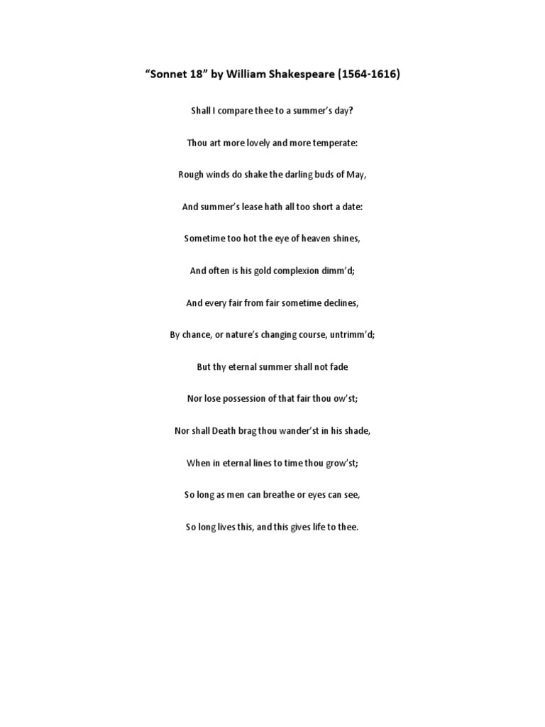 Shakespeare's Sonnet 18 Analysis | PDF | Poetry