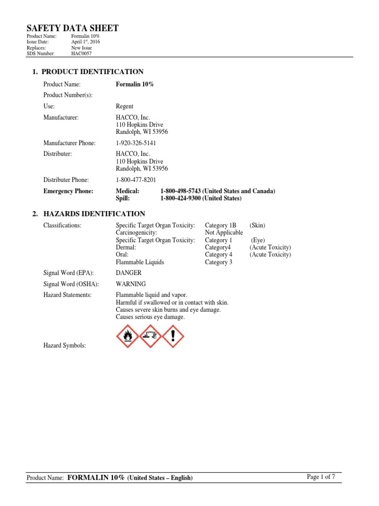 Safety Data Sheet: 1. Product Identification | PDF | Dangerous Goods ...